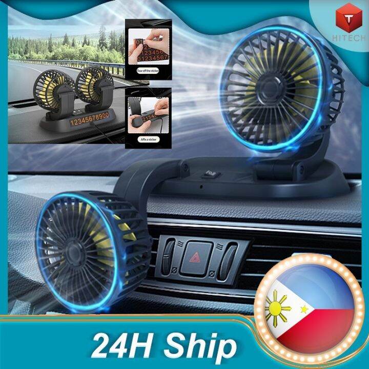 🟥 USB Double Headed Car Fan Car Electric Fan 24v Air Conditioning Auto ...