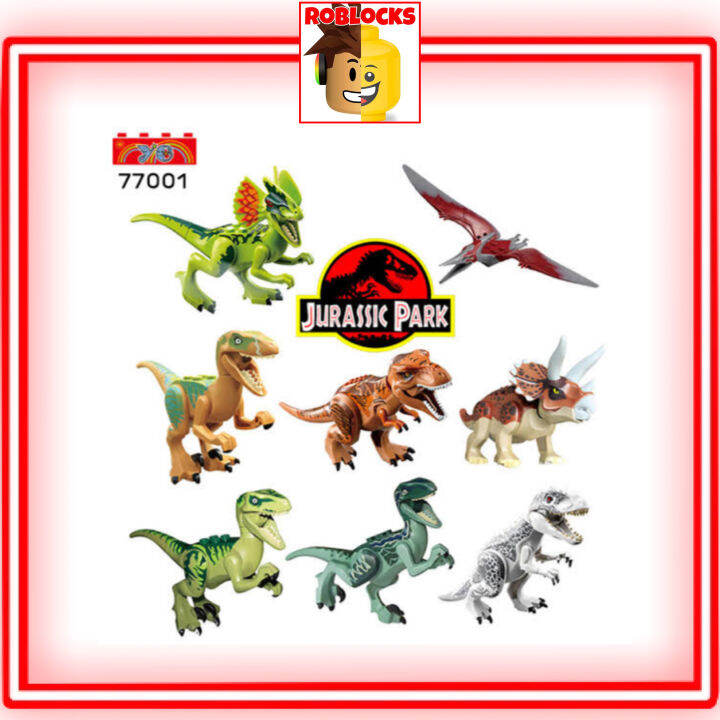 Complete ALL 8 Dinosaur toy Minifigures Jurassic World Dino Building ...