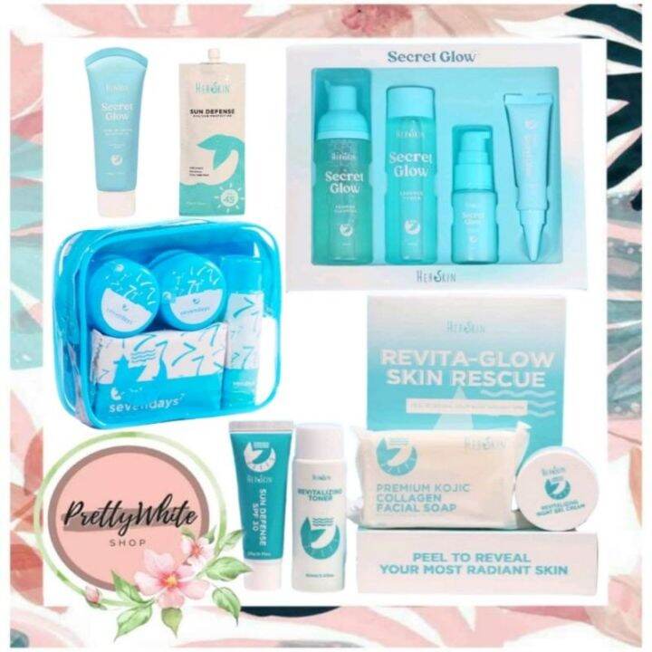 lecs12 Orig Herskin Revita glow Secret glow Sun defense Bubble whipp soap Her skin Seven days ...