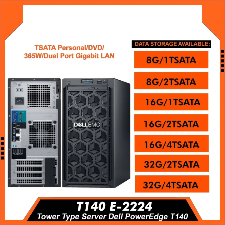 Tower Type Server Dell PowerEdge T140 E-2224/DVD/365W/Dual Port Gigabit ...