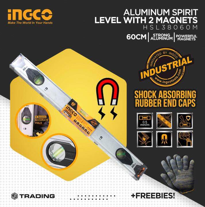 INGCO Aluminum Spirit Level with Magnets 60cm HSL38060M + FREEBIES | Lazada PH