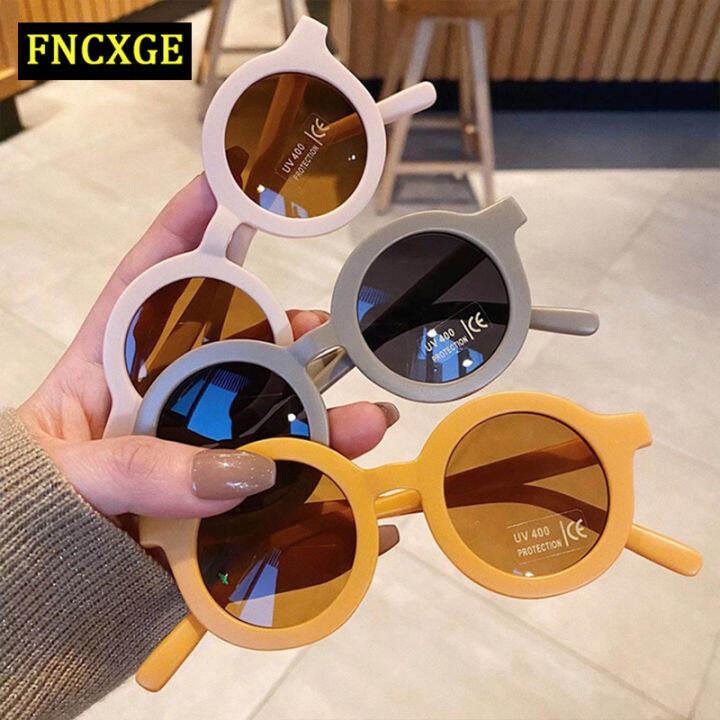 FNCXGE Baby Sunglasses matte children's Sunglasses tide round frame retro Mocha glasses UV400 UV ...