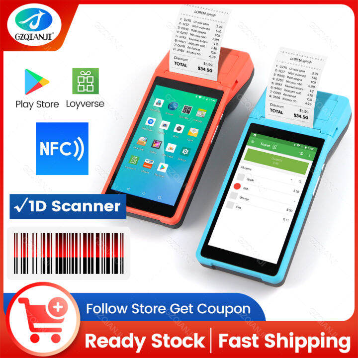 GZQIANJI Handheld POS PDA Terminal Android 8.1 With 58mm Bluetooth Thermal Receipt Printer 3G ...
