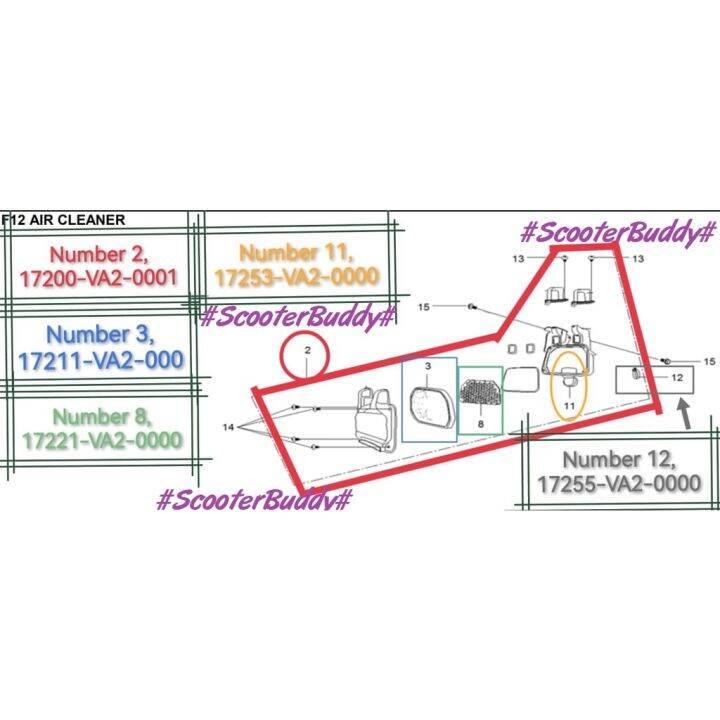 ORIGINAL SYM (NO. 12) Air Cleaner Connecting Tube Band B (17255-VA2-0000) Sport Bonus 115 SR ...