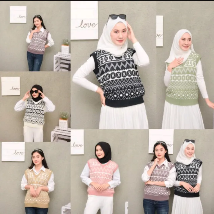 Rompi rajut wanita // Vest monaco // Motif Tribal korean style // Rompi cewek kekinian // rompi ...