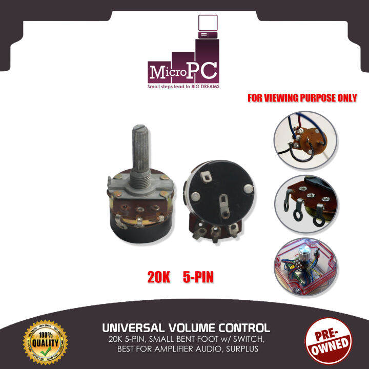 UNIVERSAL VOLUME CONTROL 20K 5-PIN, SMALL BENT FOOT w/ SWITCH, BEST FOR ...