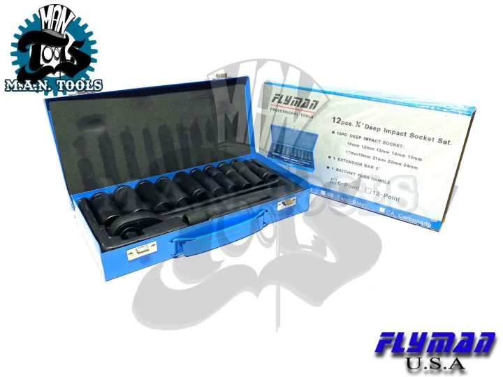 ORIGINAL FLYMAN HEAVY DUTY 6PTS 12PCS DEEP IMPACT SOCKET SET | Lazada PH