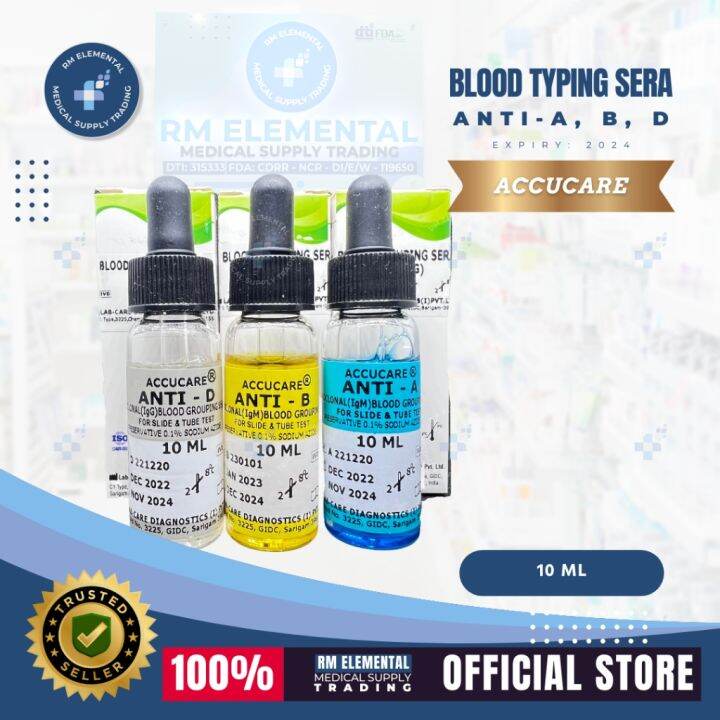 Hot BLOOD TYPING SERA ANTI A B SET/ ANTI D (ACCUCARE) | Lazada PH