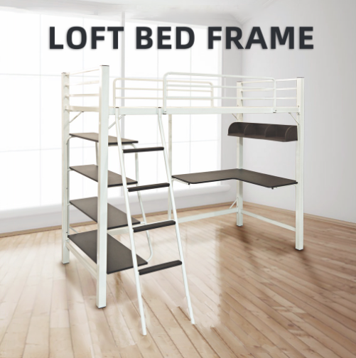 3V Loft Single Size Bed Frame with Study Table & Book Shelves Aloha ...
