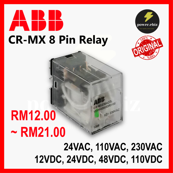 ABB CR-MX 8 Pin Relay 24VAC / 110VAC / 230VAC / 12VDC / 24VDC / 48VDC ...