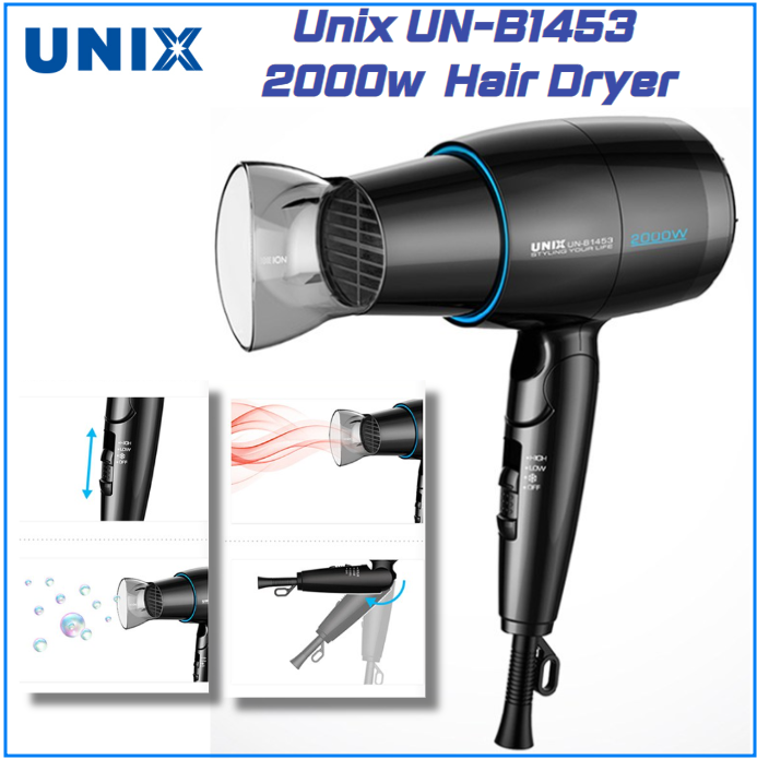 Unix UN-B1453 2000w Hair Dryer Ionic essential care Foldable handle ...