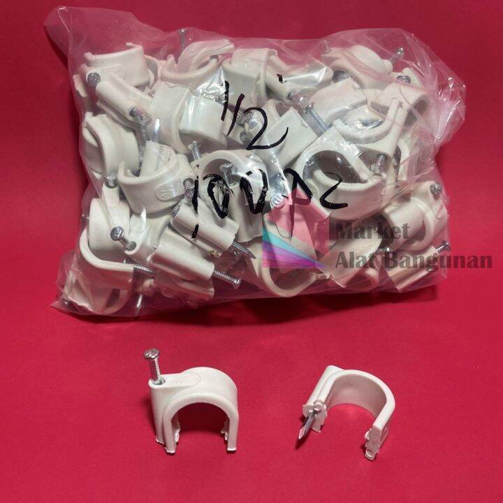 (10PCS) Klem Pipa PVC + Paku Beton 1/2“ / Klem Pipa Air Plastik 1/2 ...