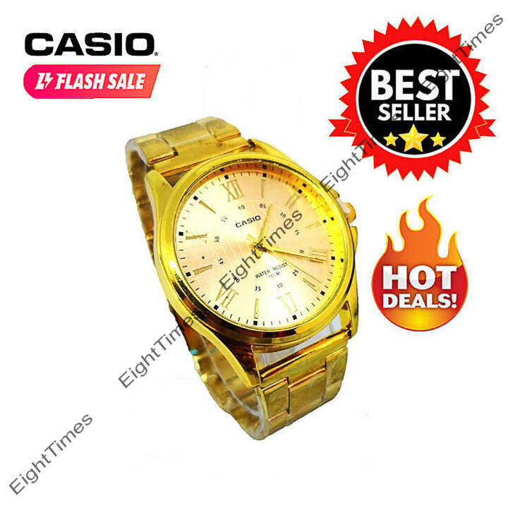 Casio Roman Numeral ALL GOLD Stainless Steel Watch For MEN Free Box ...