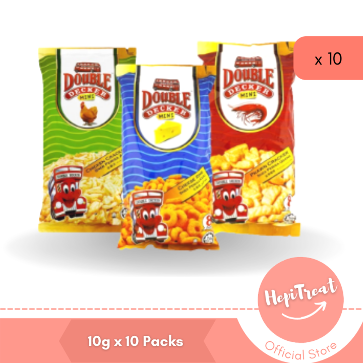 Double Decker Snack - Prawn / Chicken / Cheese - 10 Packs x 10g by Hepi ...