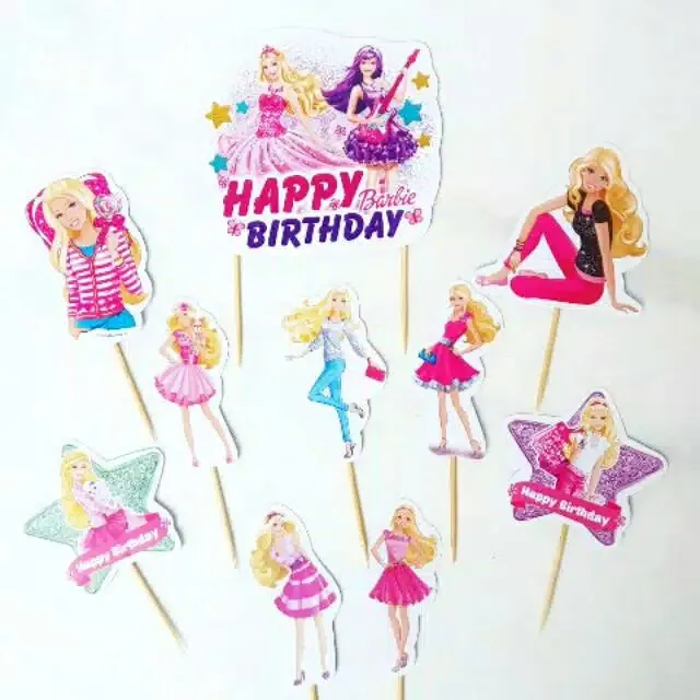 satu set cake topper toper hiasan kue ulang tahun karakter barbie barbi ...