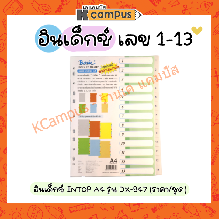 อินเด็กซ์ อินเด็กซ์พลาสติก คั่นเอกสาร A4 13 หยักก้าน Dx 847 พิมพ์1 13