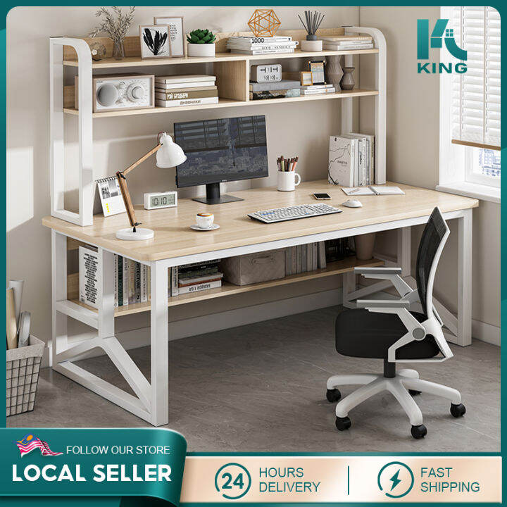 NR Computer Table With Book Shelf Student Study Table With Storage Rack ...