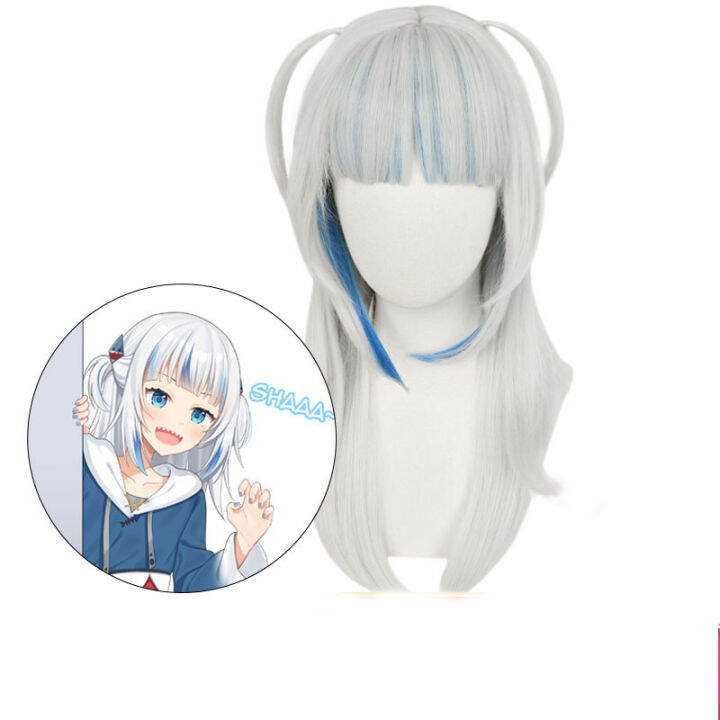 New Ins HOLOLIVE Vtuber Ookami Mio Gura Wig Cosplay Ayame Curls Blue ...