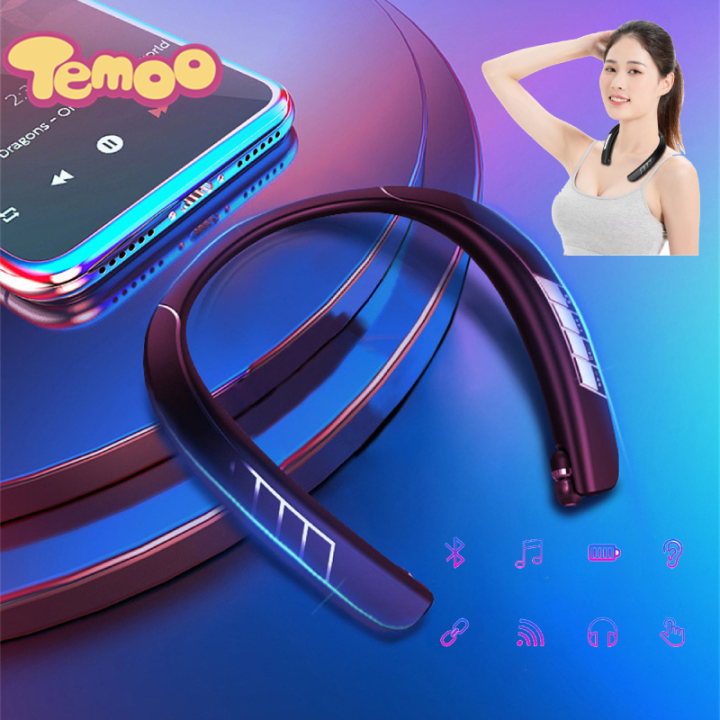 Temoo ชุดหูฟังไร้สายหูฟังบลูทูธไร้สายสำหรับเล่นกีฬากันน้ำหูฟังสเตอริโอแบบตะขอไม่เจ็บปวดหูชนิดคอ ...