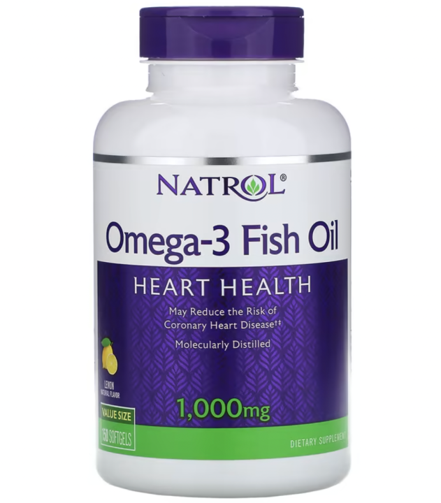 Natrol, Omega-3 Fish Oil, Natural Lemon Flavor, 1,000 mg, 150 Softgels ...