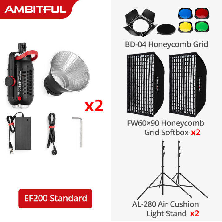 AMBITFUL EF200 5600K Studio LED Continuous Light Kit For Video Photo ...