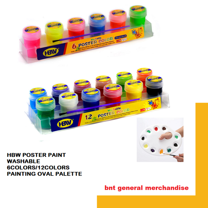 HBW Poster Paint 12'S 6'S Colors Washable PAINTING OVAL PALETTE | Lazada PH