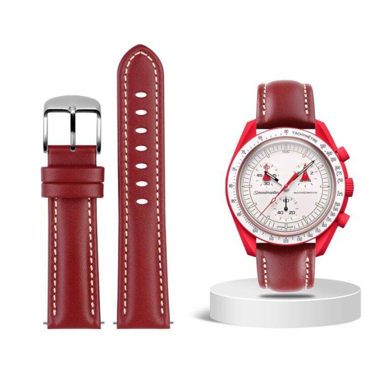 Genuine Cow Leather Strap for Omega x Swatch Moonswatch Stainless Steel ...