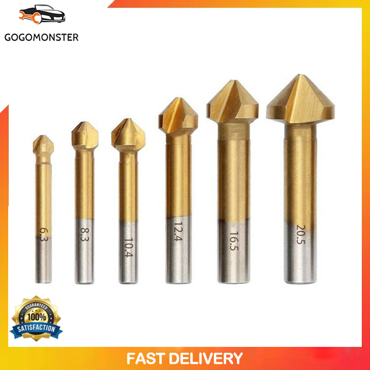 Round shank 6pcs 3 Flute 90 Degree HSS Chamfer Chamfering Cutter End ...