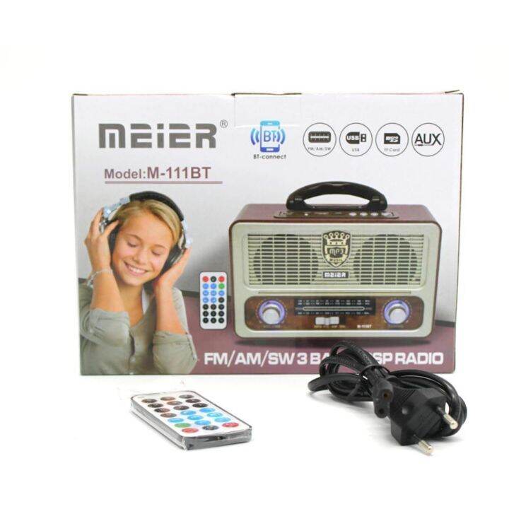 Portable Antique Radio Meier M-111BT with modern features AM/FM/SW Frequency. USB/SD/TF Card ...