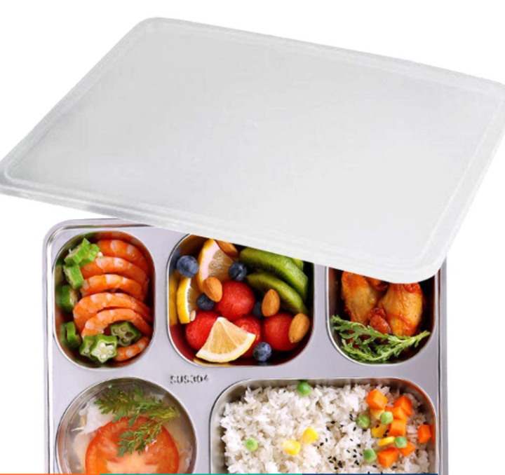 Stainless Steel Bento Box Food Tray Bento Divider Plate with Cover ...