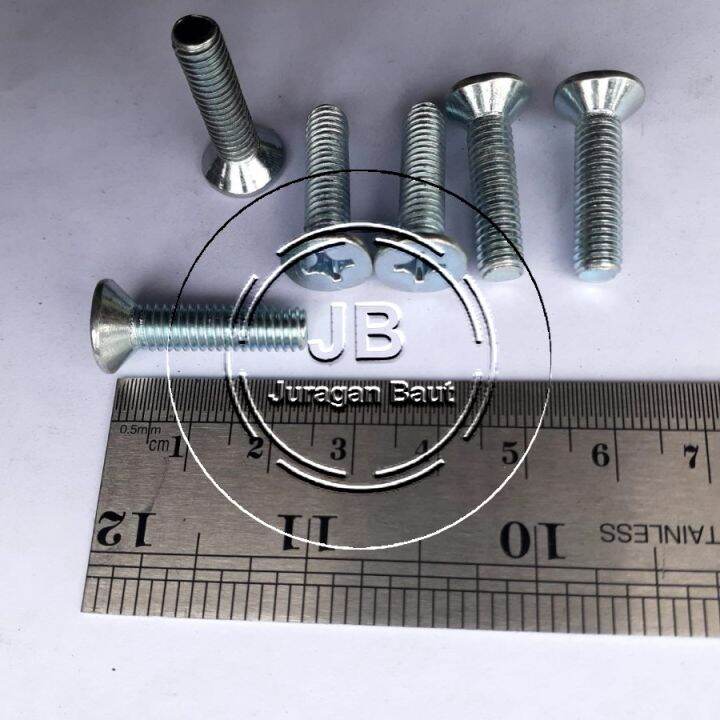 10 BUAH BAUT JF M5 X 25 FLAT HEAD SEKRUP M5X25 PANJANG 2,5CM 2,5 CM 5X25 5 X 25 MM BAUT 8 OBENG ...