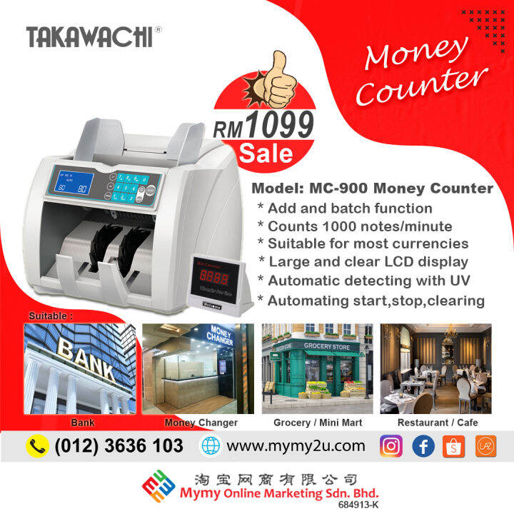 Takawachi Money Counter Bill Counter Bank Note Counter TK-900 | Lazada
