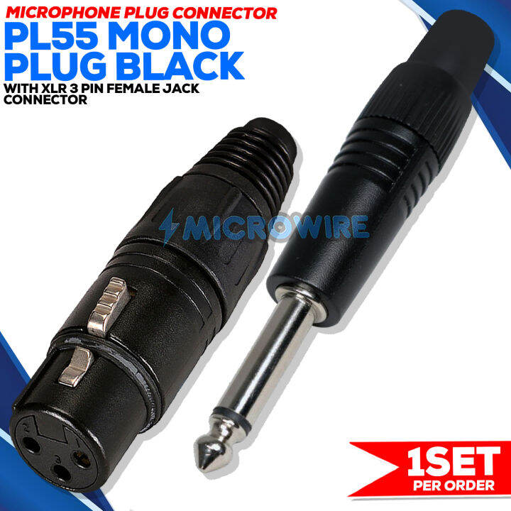 PL55 Mono Plug Microphone Plug Connector Black With XLR 3 Pin Female ...