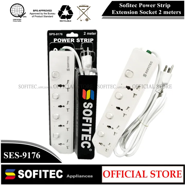 Sofitec Universal Extension Power Cord 4 Outlets Switch 2 Meters Power ...