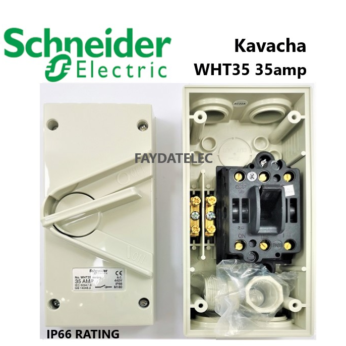 SCHNEIDER KAVACHA IP66 WHT35 35AMP 3POLES WEATHERPROOF ISOLATOR SWITCH / SURFACE SWITCH (440VAC ...