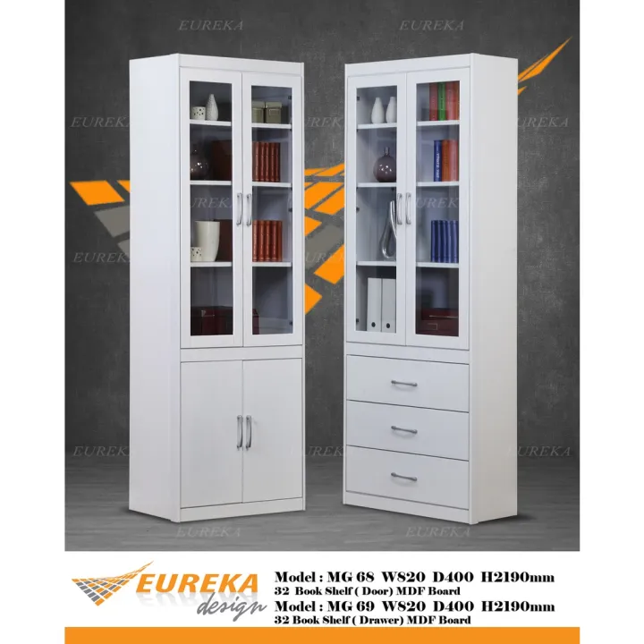 EUREKA 2.5ft Book Shelf Cabinet With Door Wood Storage Drawer / Almari ...