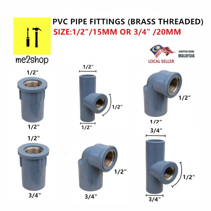 1/2" OR 3/4"~PVC PIPE FITTINGS (BRASS THREADED)/PVC PIPE FITTINGS ...