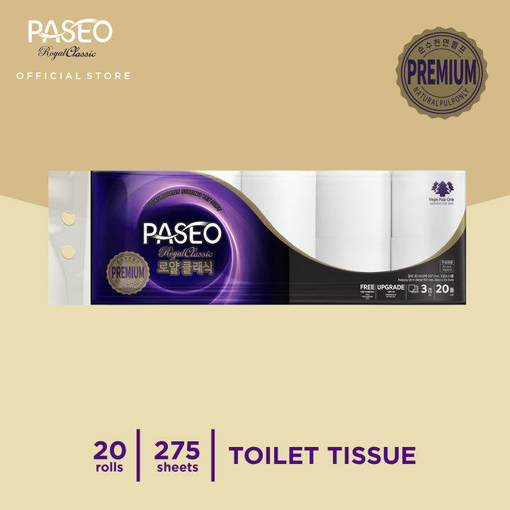 Paseo Royal Classic Tissue Toilet Core Emboss 20 Rolls 275 Sheets ...