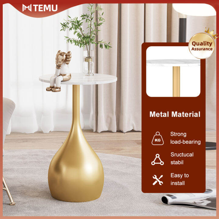 TEMU End Table Coffee Table Side Round Tea Rock Beam Desk Metal Leg ...