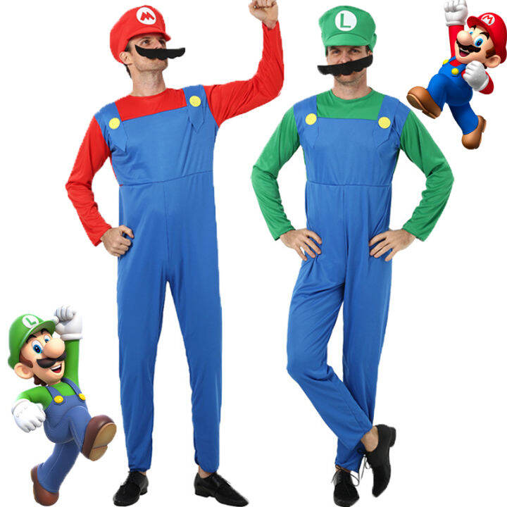 Adult Super Mario Bros Cosplay Show Costume Set Super Mary Halloween ...