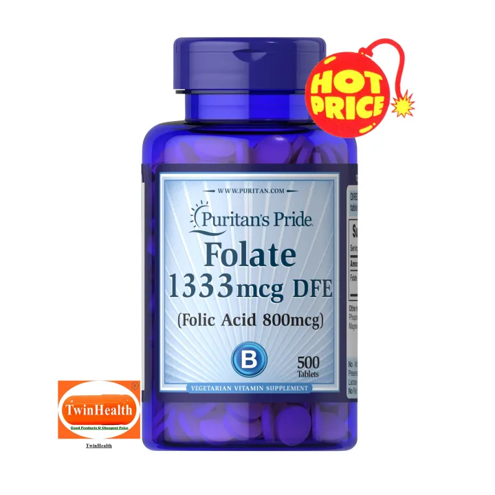 Puritan's Pride Folate 1333 mcg DFE ( Folic Acid 800 mcg) / 500 Tablets ...
