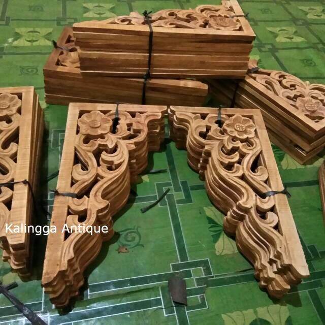 1 ikat (isi 10kiri 10 kanan) sudut siku ukir tempel kayu paling murah ...