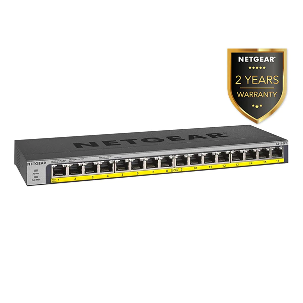 Netgear GS116PP 16 Port Gigabit PoE + Unmanaged Switch for IP Camera A ...