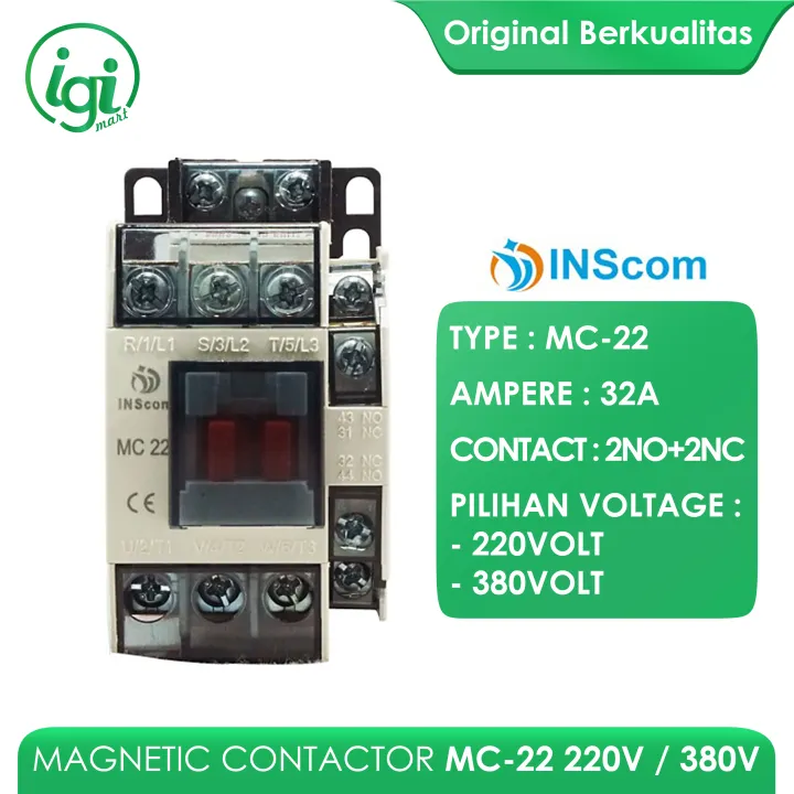 METASOL CONTACTOR MC-22B 220V 380V / MAGNETIC KONTAKTOR INSCOM MC 22 ...