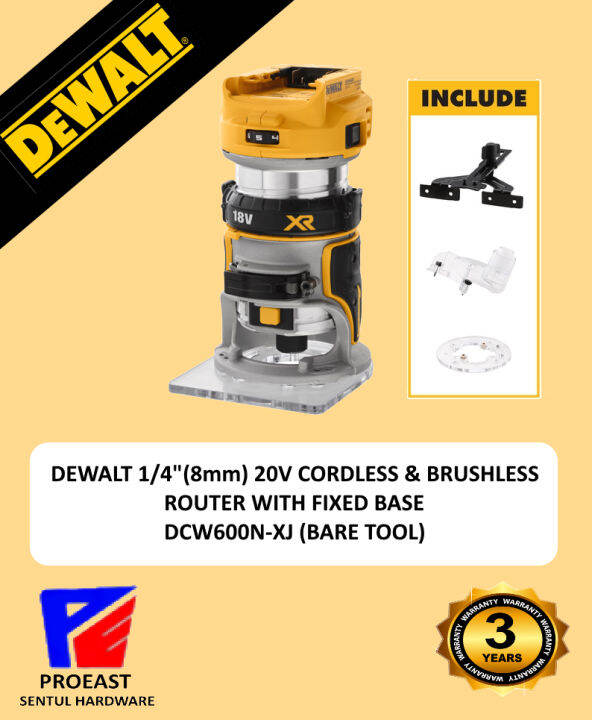 DEWALT 1/4" (8mm) 20V Brushless Cordless Router With Fixed Base ...