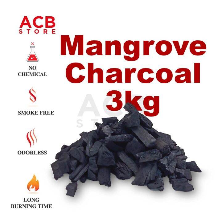 [READY STOCK] Natural Mangrove charcoal for BBQ Grill 3kg | Less spark | Less smoke | High heat ...