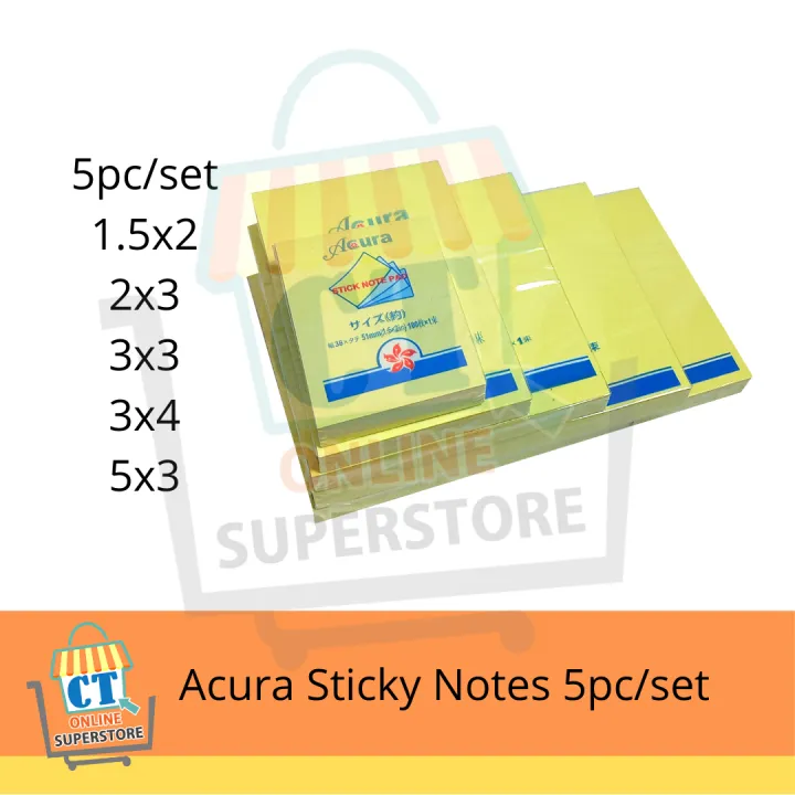 Sticky Notes 100shts/pad 5pc/set (1.5x2 2x3 3x3 3x4 5x3) 5 Sizes ...