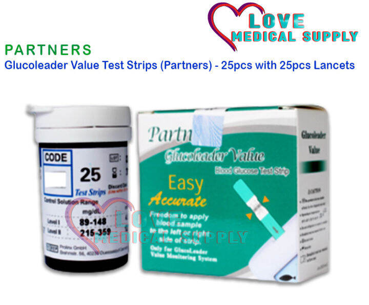 Glucoleader Value Test Strips (Partners) - 25pcs with 25pcs Lancets ...
