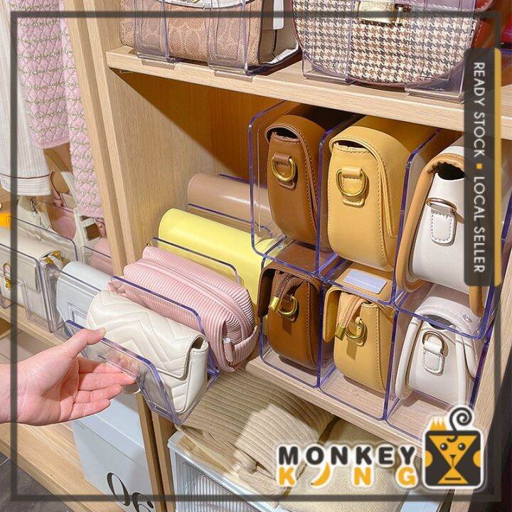 MK 👑Stackable Bag Storage Box Transparent Divider Handbag Storage Rack ...