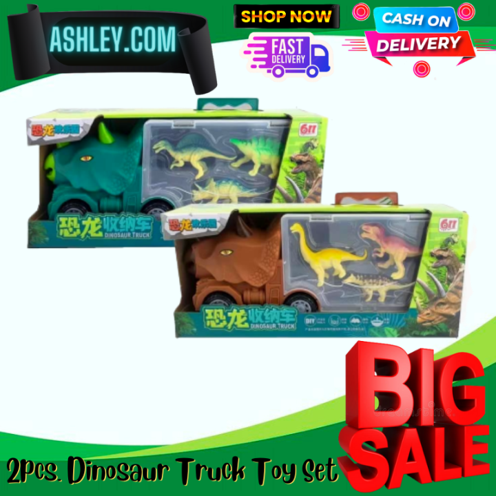 Set 2 Tyrannosaurus Triceratops Dinosaur Trucks/ Excavators Dump Cranes ...